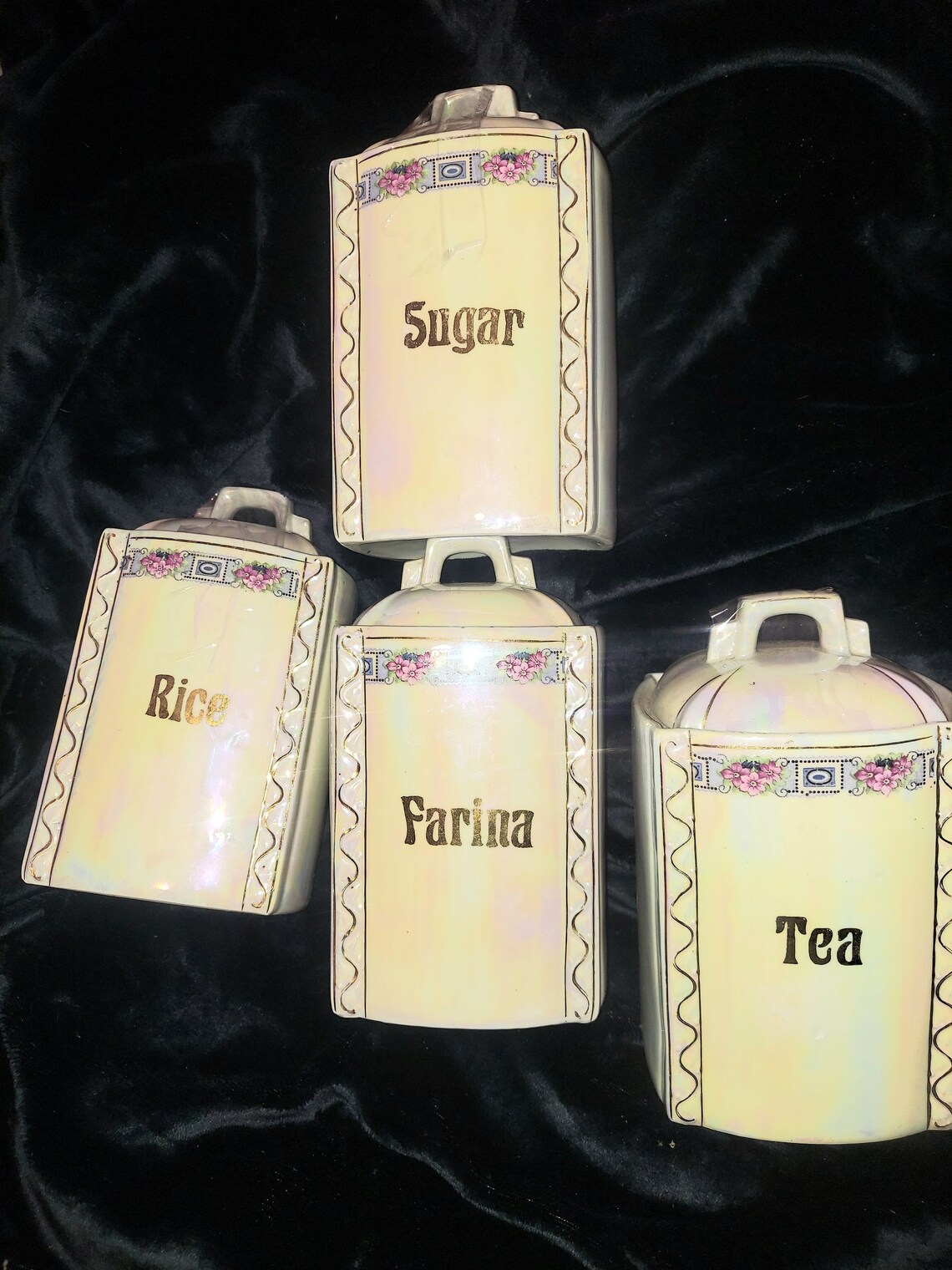 8 Beautiful Lusterware German Canister Set. Early 1900s. Iridescent Glaze Pearl - Etsy