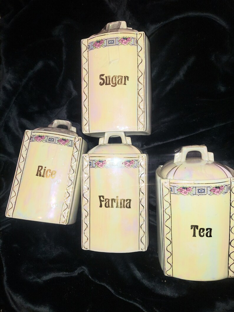 8 Beautiful Lusterware German Canister Set. Early 1900s. Iridescent ...