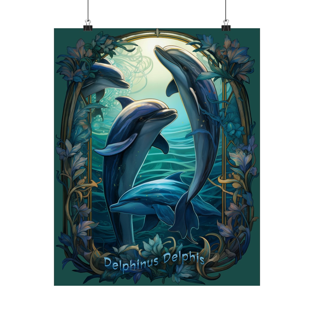 Art Nouveau Dolphins, Vintage Style Home Decor, Giclee Dolphin Prints ...