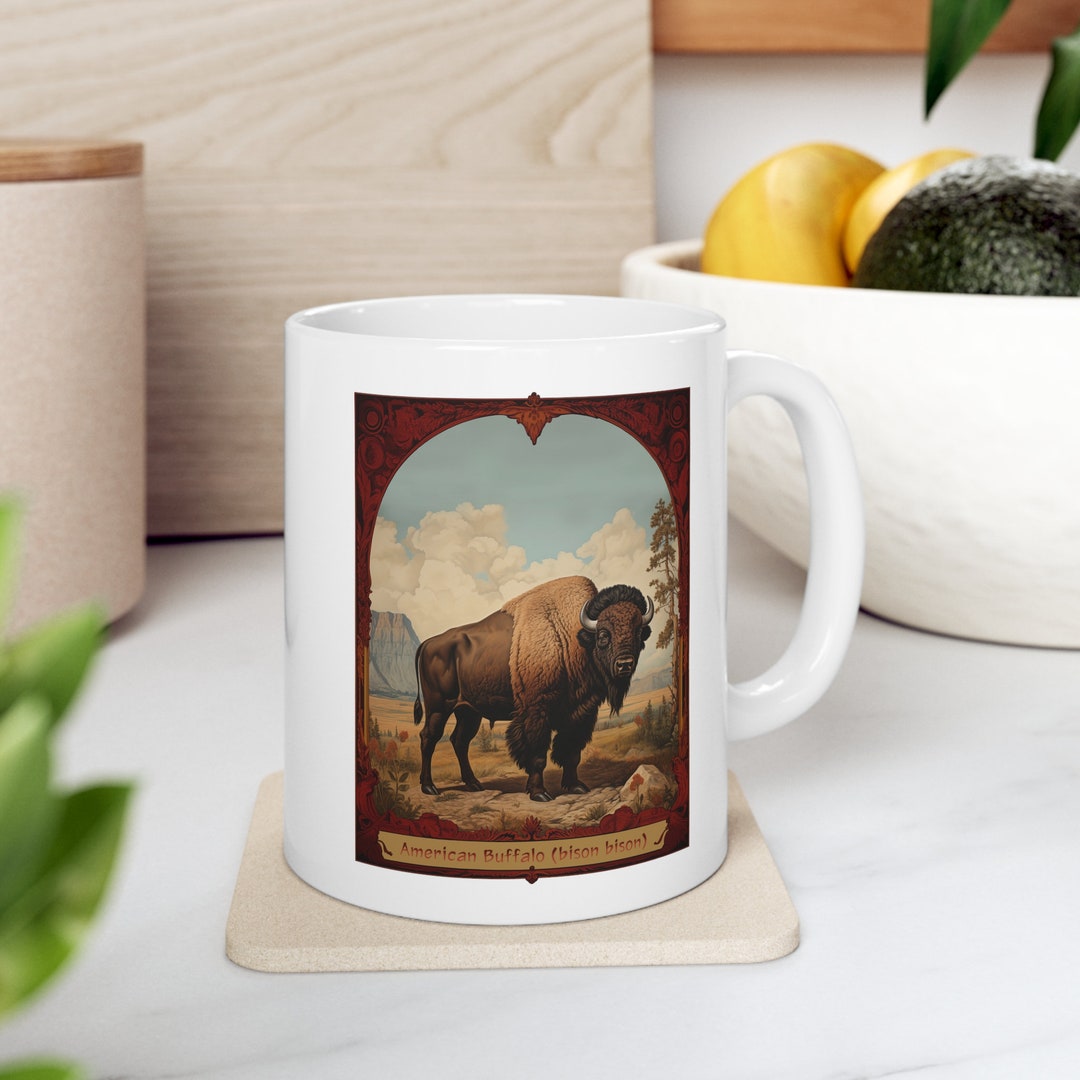 American Buffalo Ceramic Mug, Bison Mug, Vintage Buffalo Art, American ...