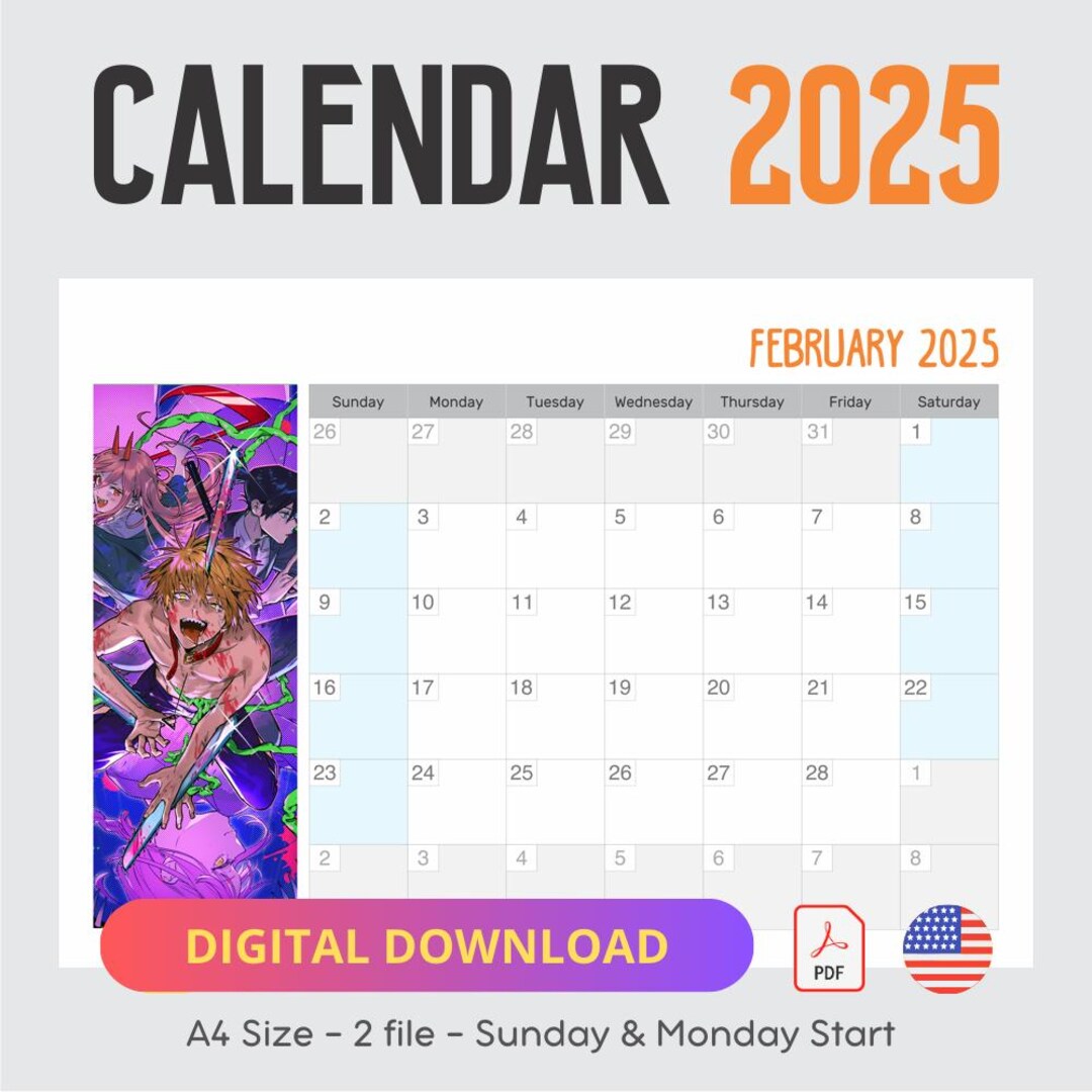 Calendar Chainsaw Man 2025 Digital Calendar Printable Monthly Planner ...