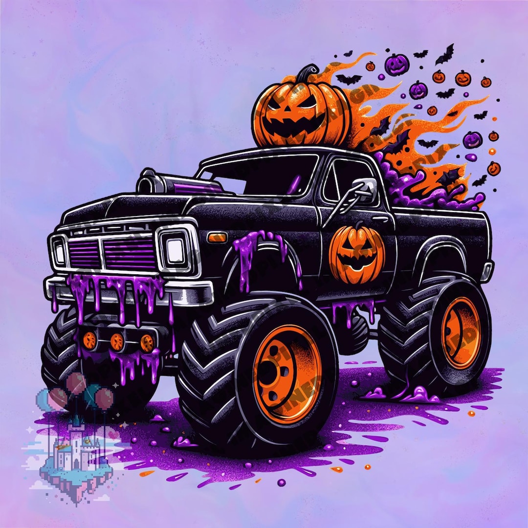 Halloween Monster Truck Digital Clipart Design Transparent PNG JPEG ...