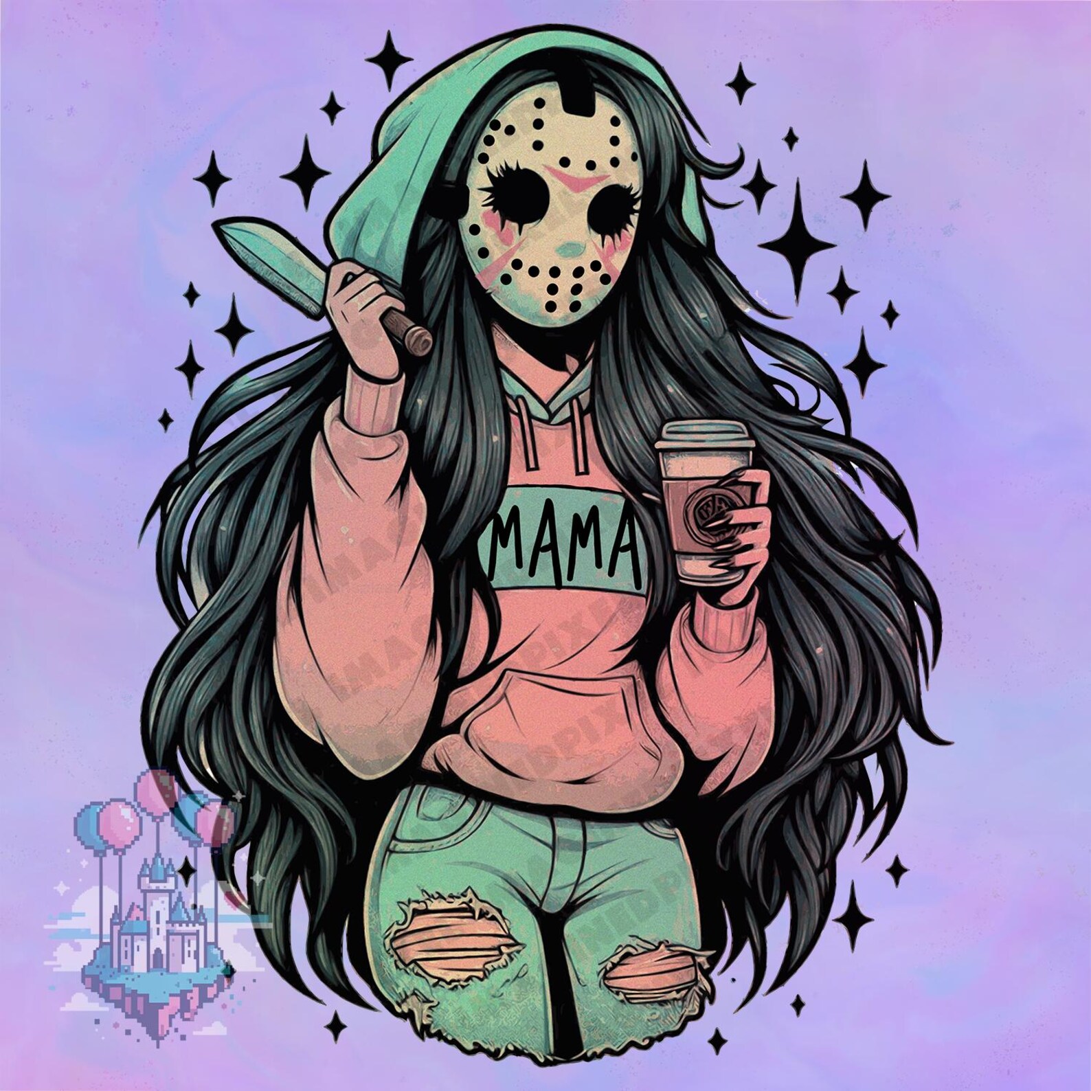 Mama Halloween Horror Girl Pastel Goth & Retro Digital Clipart Design ...