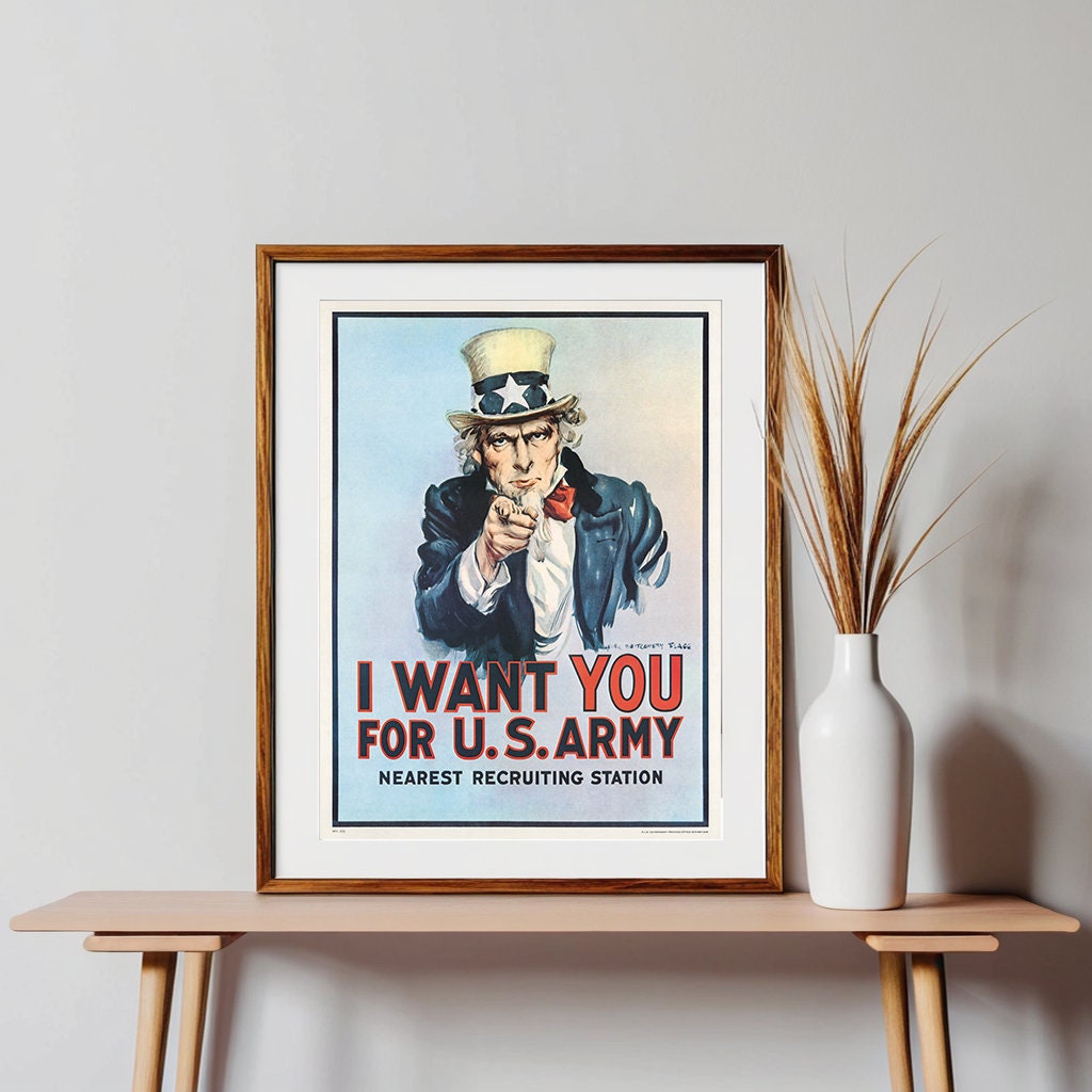 Uncle Sam Vintage Poster I Want You Retro Wall Art Enlist Vintage ...