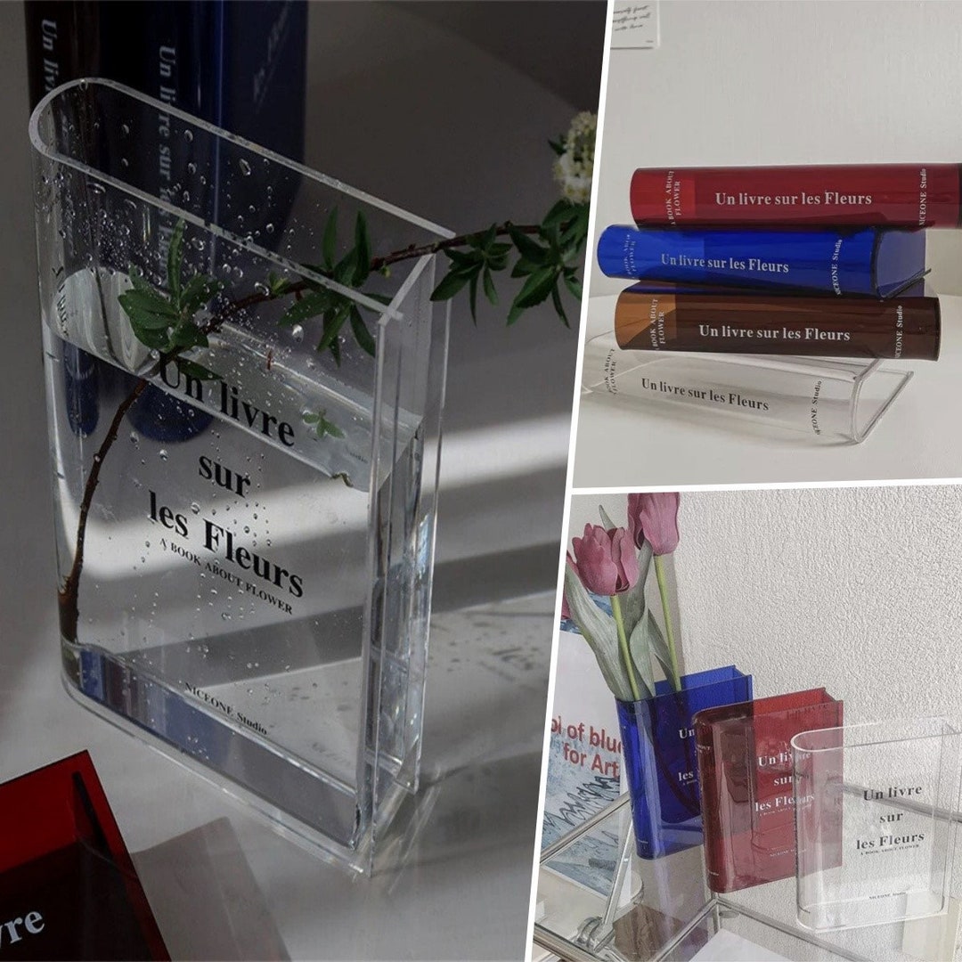 Acrylic Book Vase for Flowers Bookshelf Decor Modern Home Decor for ...