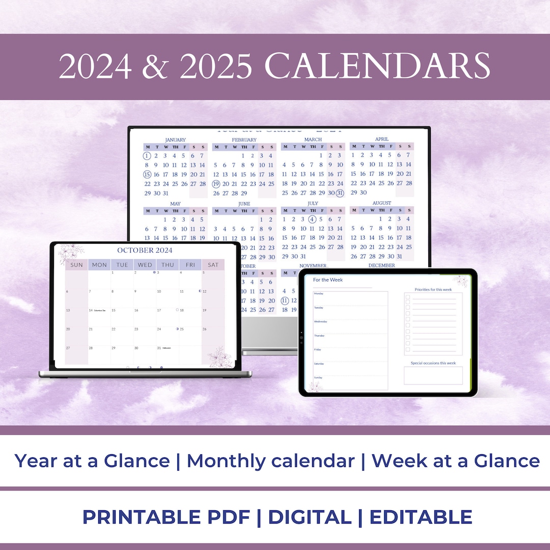 2024 and 2025 Digital & Printable PDF Calendar | 2024 and 2025 Editable ...