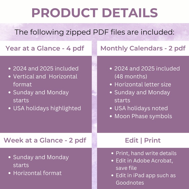 2024 and 2025 Digital & Printable PDF Calendar | 2024 and 2025 Editable ...