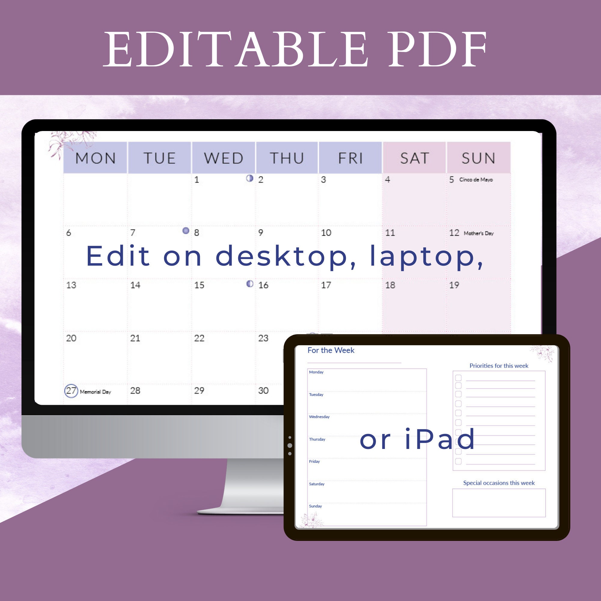 2024 and 2025 Digital & Printable PDF Calendar | 2024 and 2025 Editable ...
