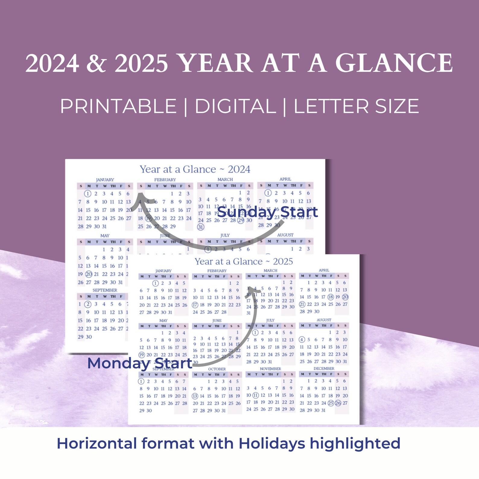 2024 and 2025 Digital & Printable PDF Calendar | 2024 and 2025 Editable ...
