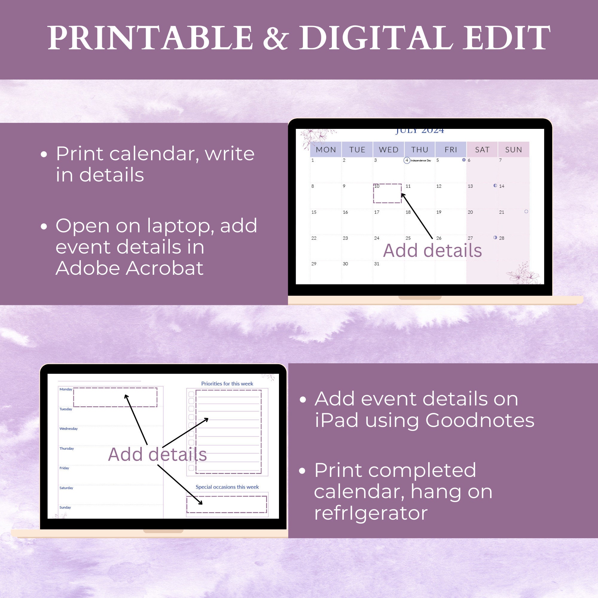 2024 and 2025 Digital & Printable PDF Calendar | 2024 and 2025 Editable ...
