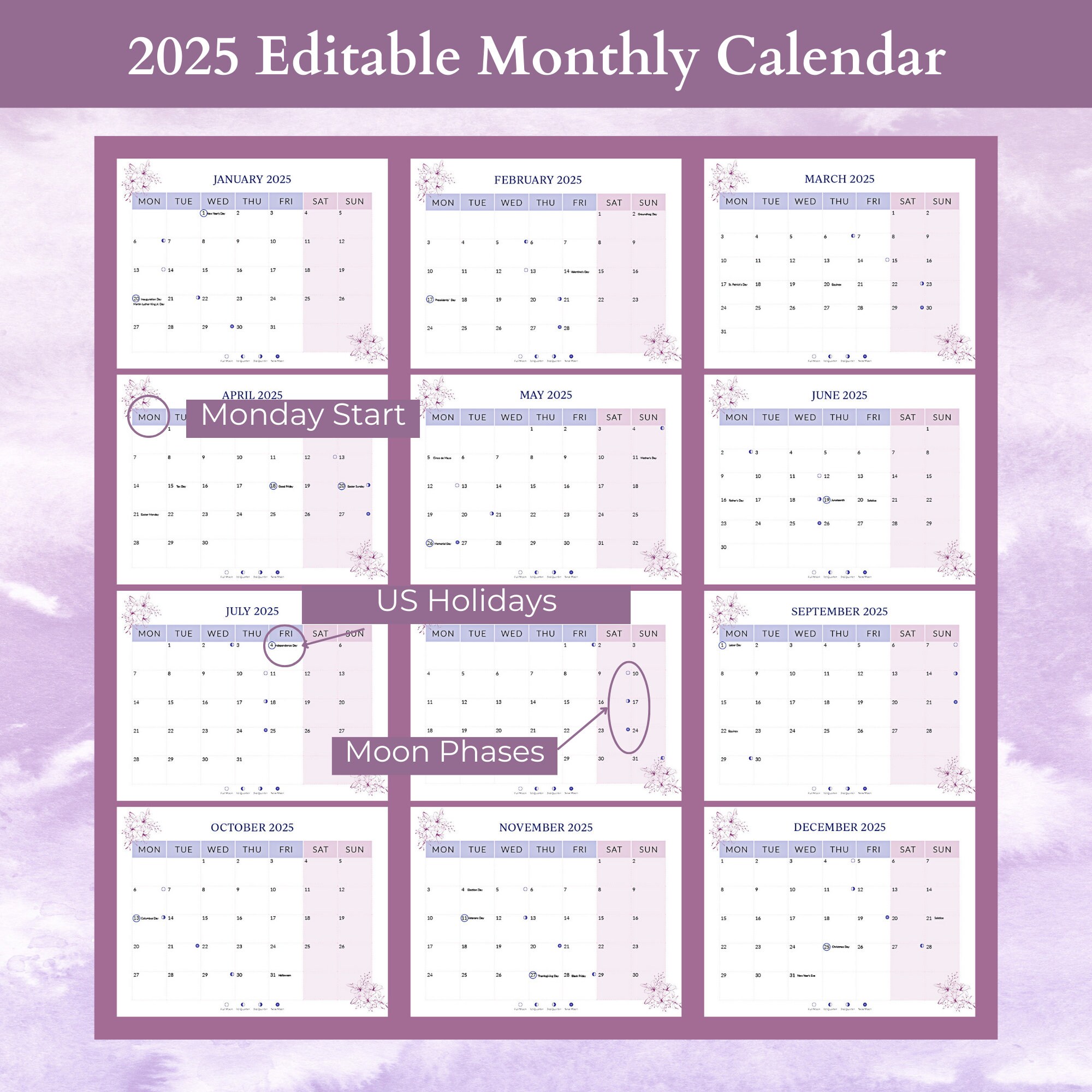 2024 and 2025 Digital & Printable PDF Calendar | 2024 and 2025 Editable ...