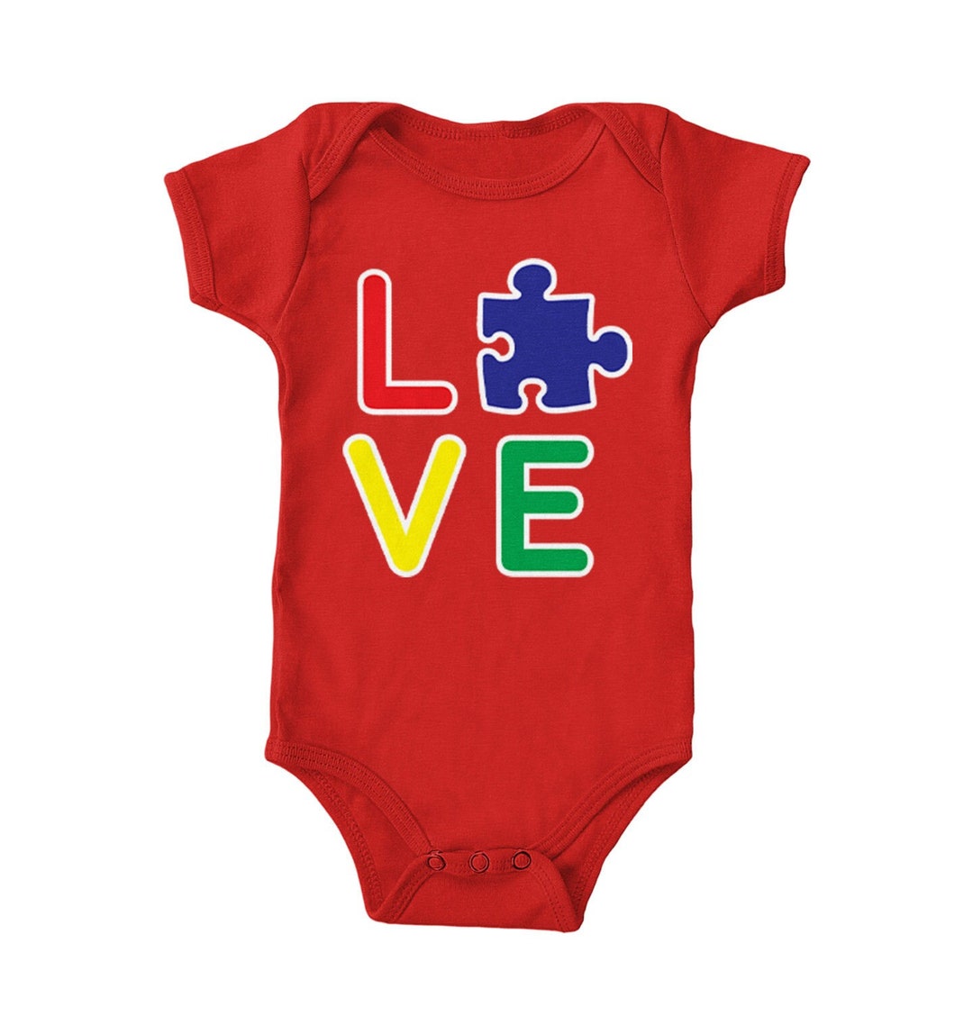 Love Autism Puzzle Piece Kids Short Sleeve Bodysuit Onesie Autism ...