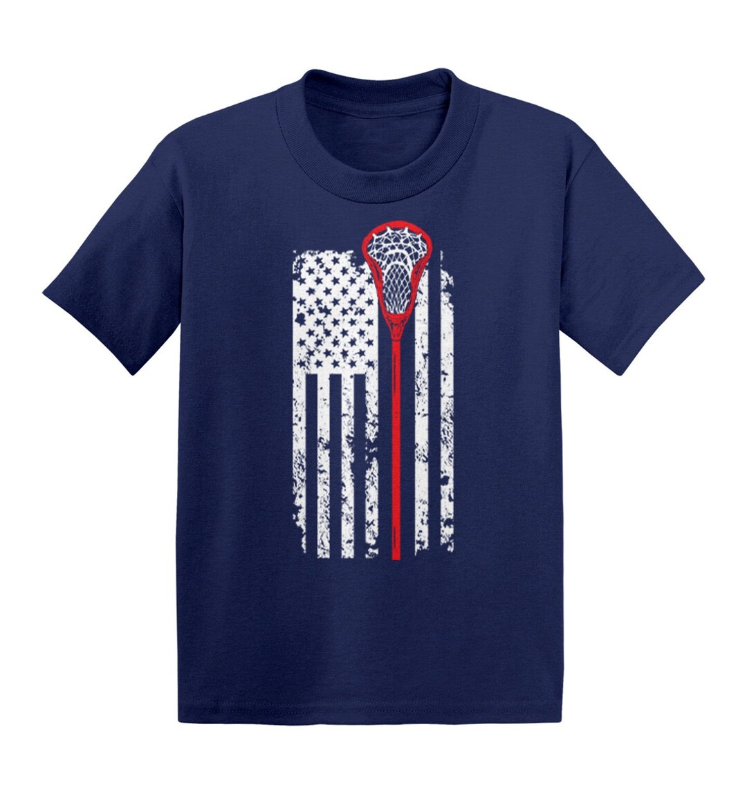 Distressed American Flag With Lacrosse Stick Stripe - Kids Cotton T ...