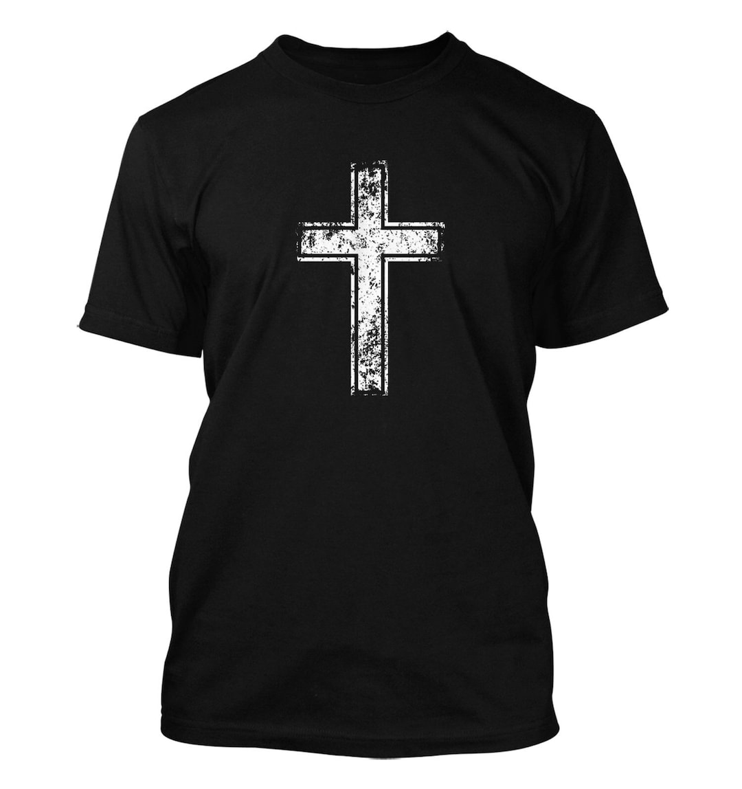Distressed White Cross - Men's T-shirt Graphic Novelty Tee ...
