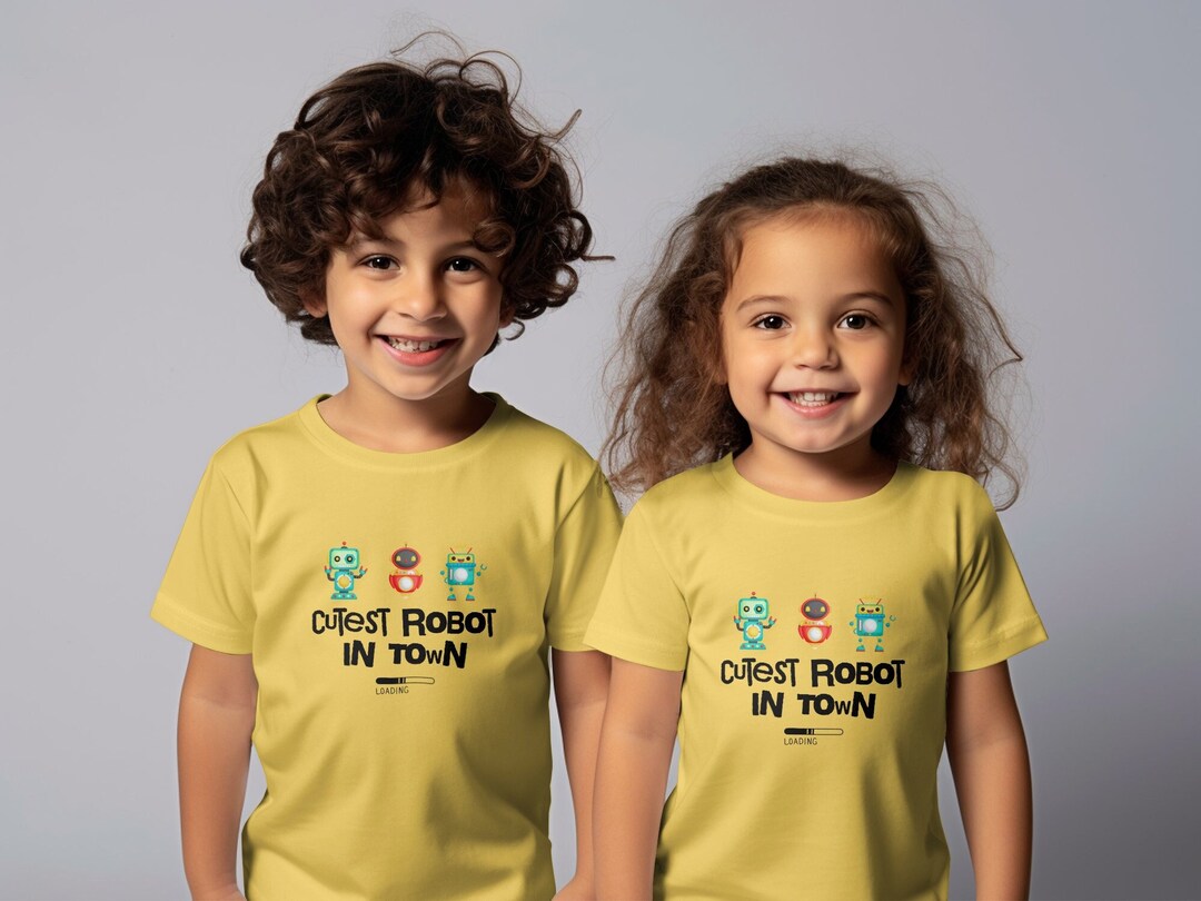 Kids Cute Robot T-shirt, Colorful Cartoon Robots Tee, Boys Girls Unisex ...