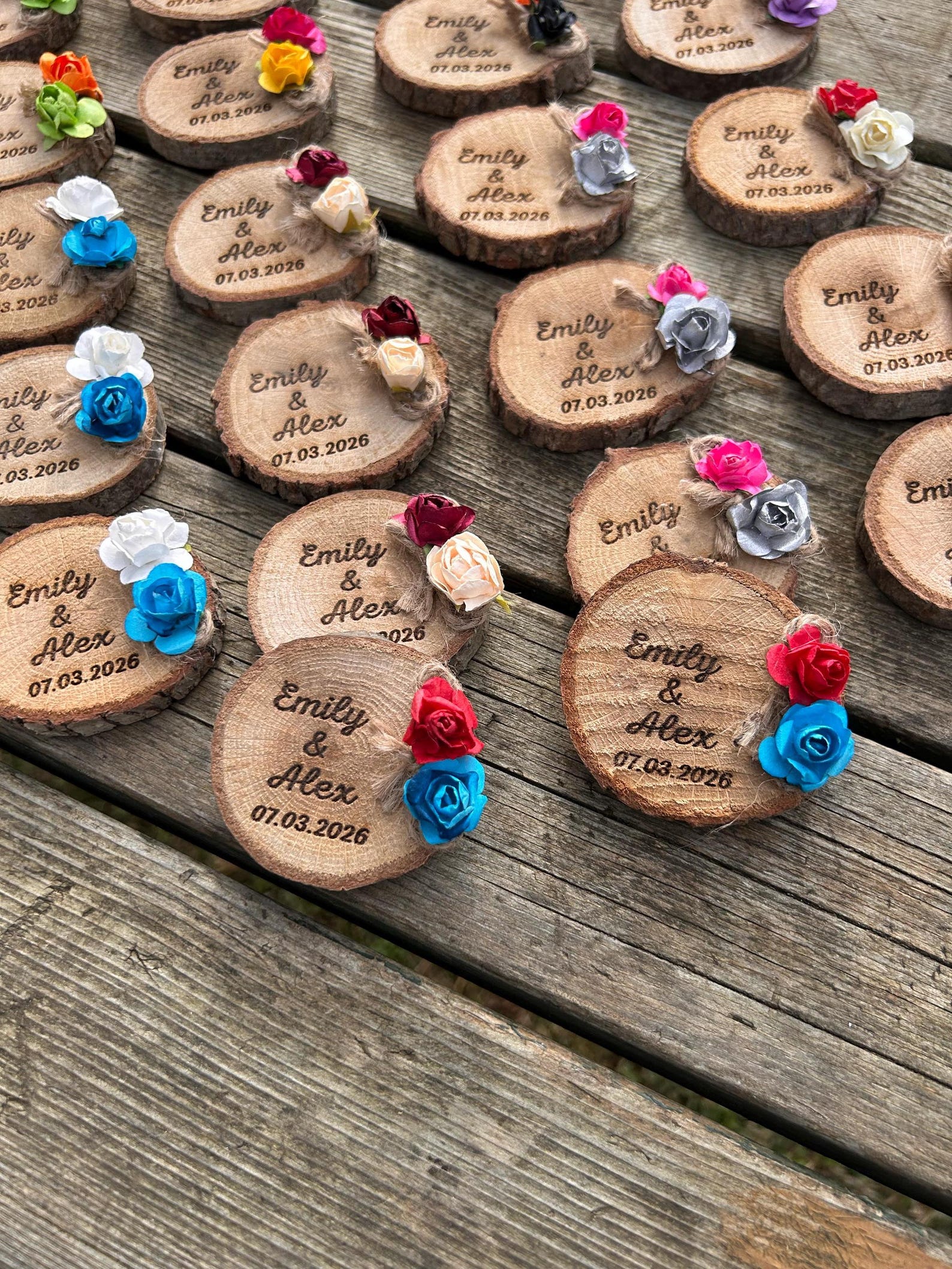 Rustic Wedding Favor Magnet Personalized With Names and Date, Wood ...