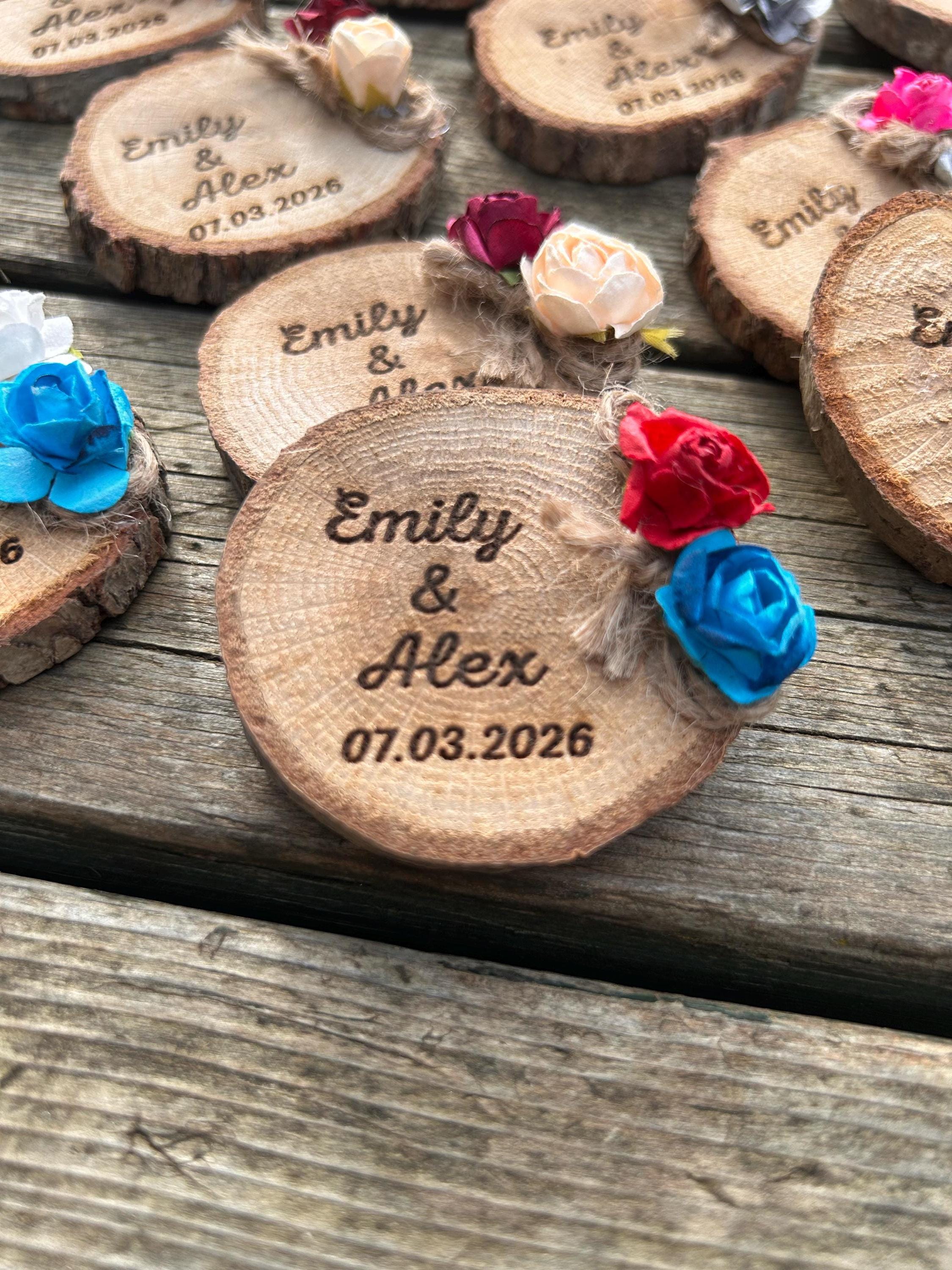 Rustic Wedding Favor Magnet Personalized With Names and Date, Wood ...