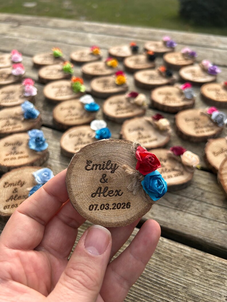 Rustic Wedding Favor Magnet Personalized With Names and Date, Wood ...