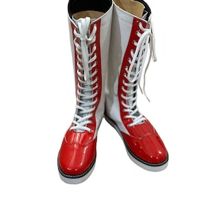 Wrestling Long Shoes, Handmade, 100% Original Leather, White and Red ...