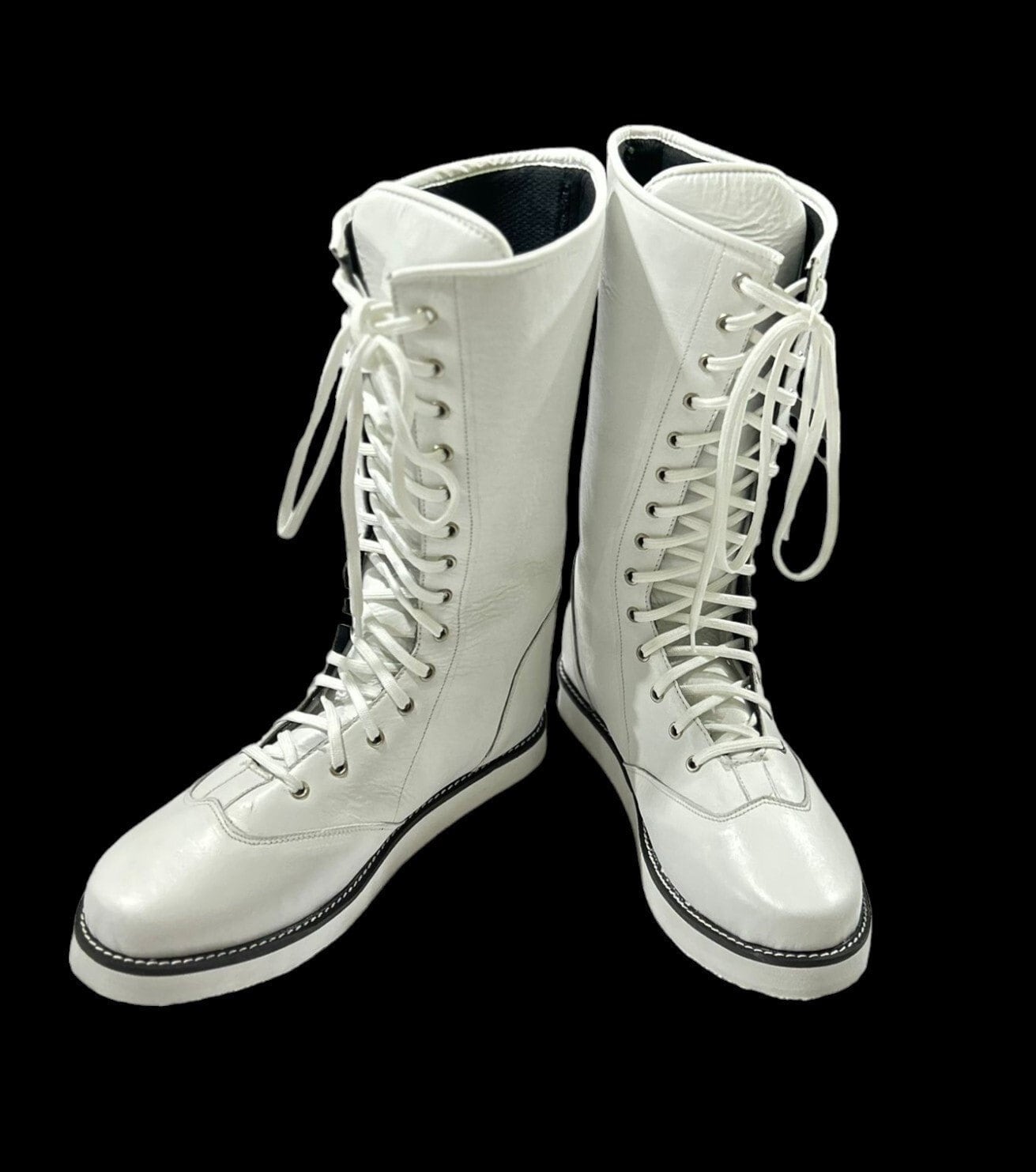 Wrestling Boots, Long White Color Shoes, 100% Genuine Leather, Handmade ...