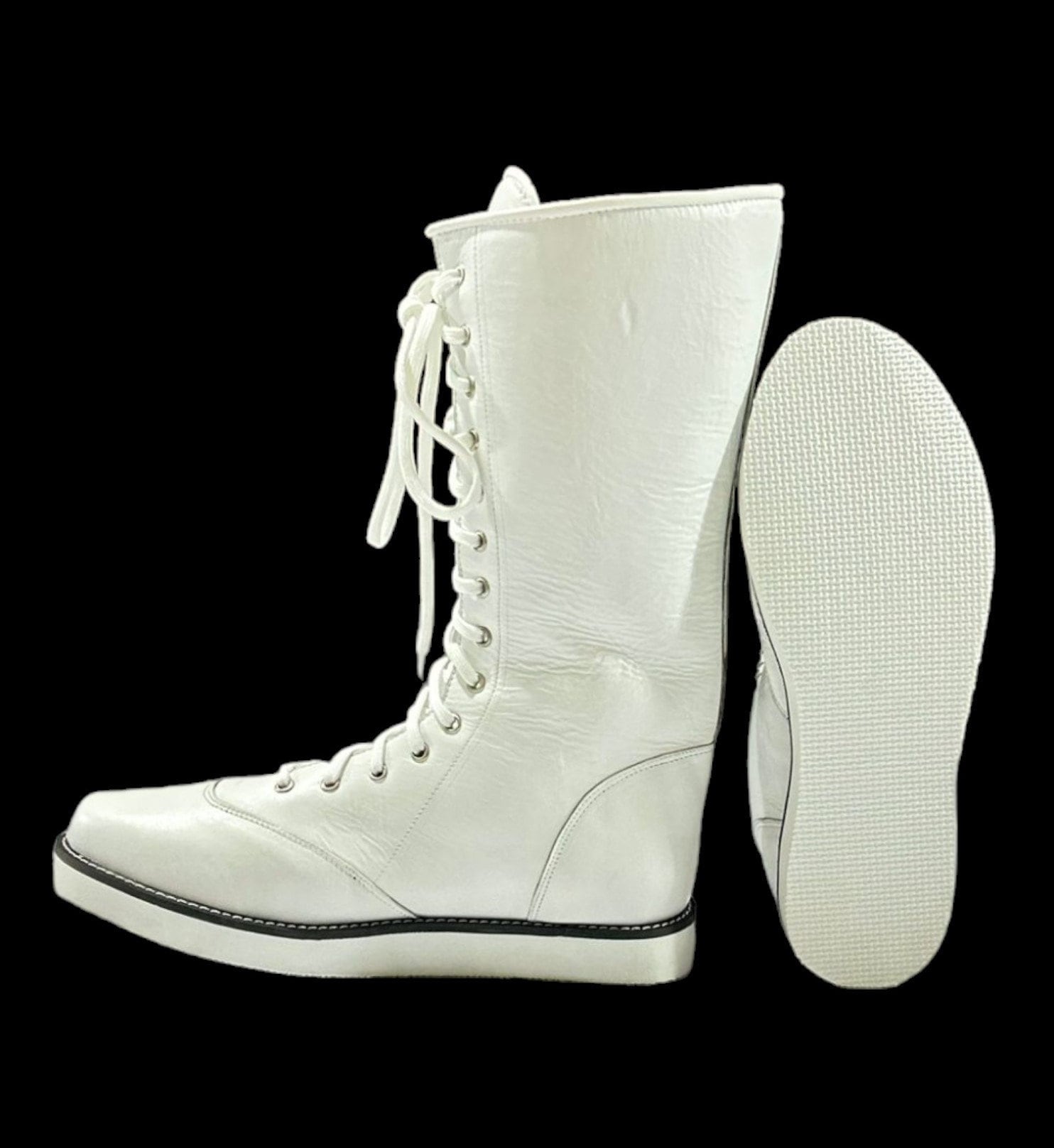 Wrestling Boots, Long White Color Shoes, 100% Genuine Leather, Handmade ...