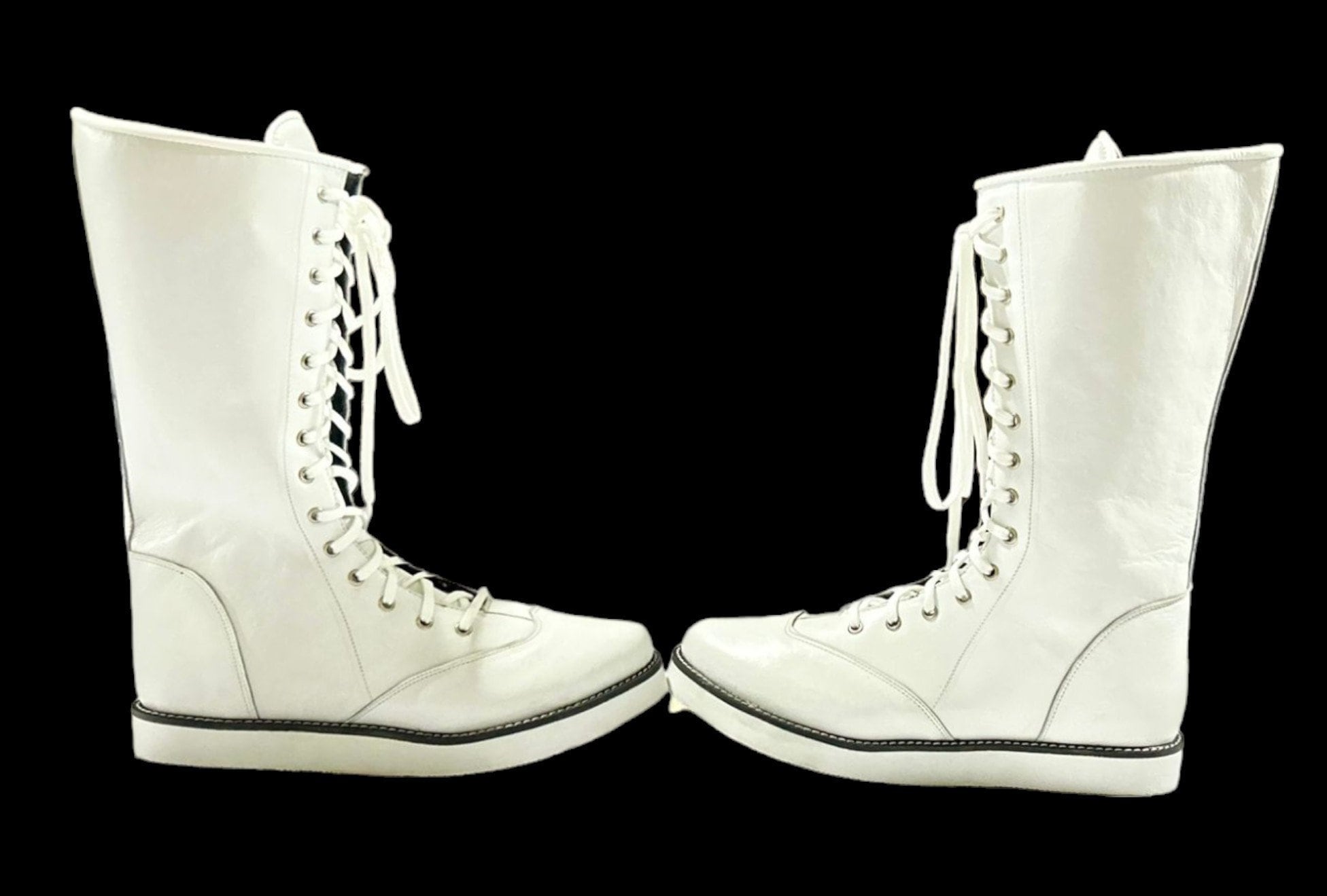 Wrestling Boots, Long White Color Shoes, 100% Genuine Leather, Handmade ...