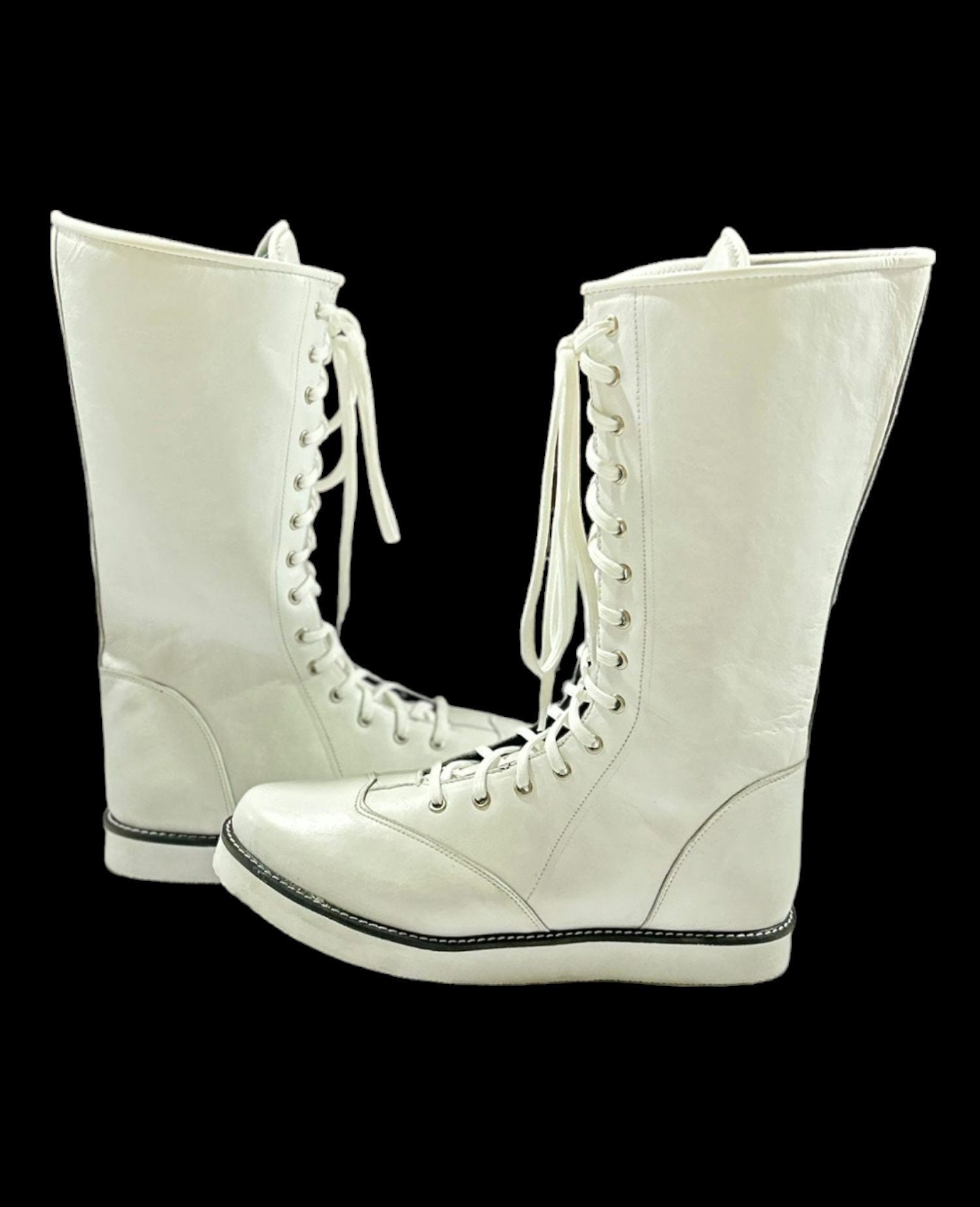 Wrestling Boots, Long White Color Shoes, 100% Genuine Leather, Handmade ...
