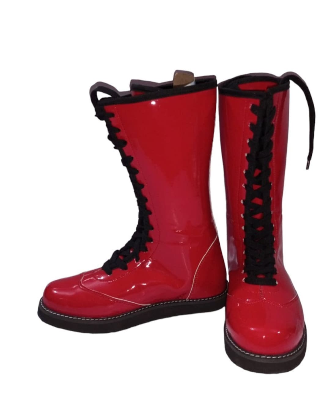 Pro Wrestling Long Boots, Handmade, High Quality DX Patent Leather, Red ...