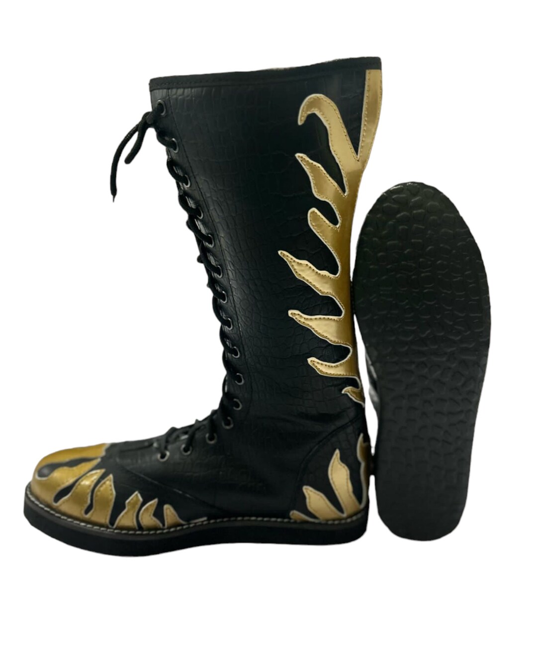 Handmade Black Pro Wrestling Long Boots in 100% Original Crocodile ...