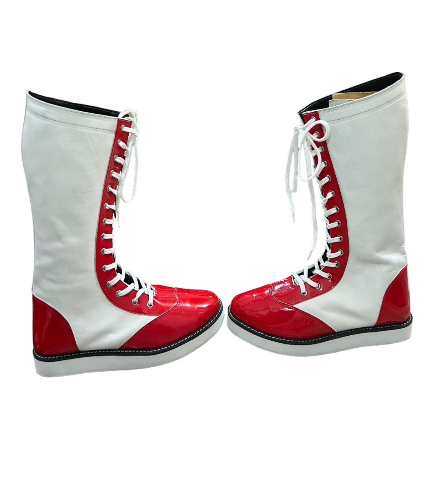 Wrestling Long Shoes, Handmade, 100% Original Leather, White and Red ...