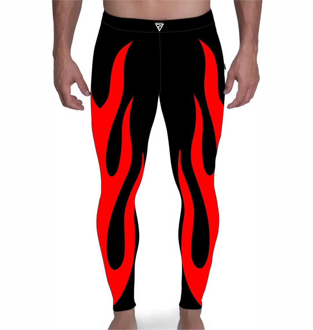 Men's Pro Wrestling Tights: Black & Red Fire Style, Customizable - Etsy