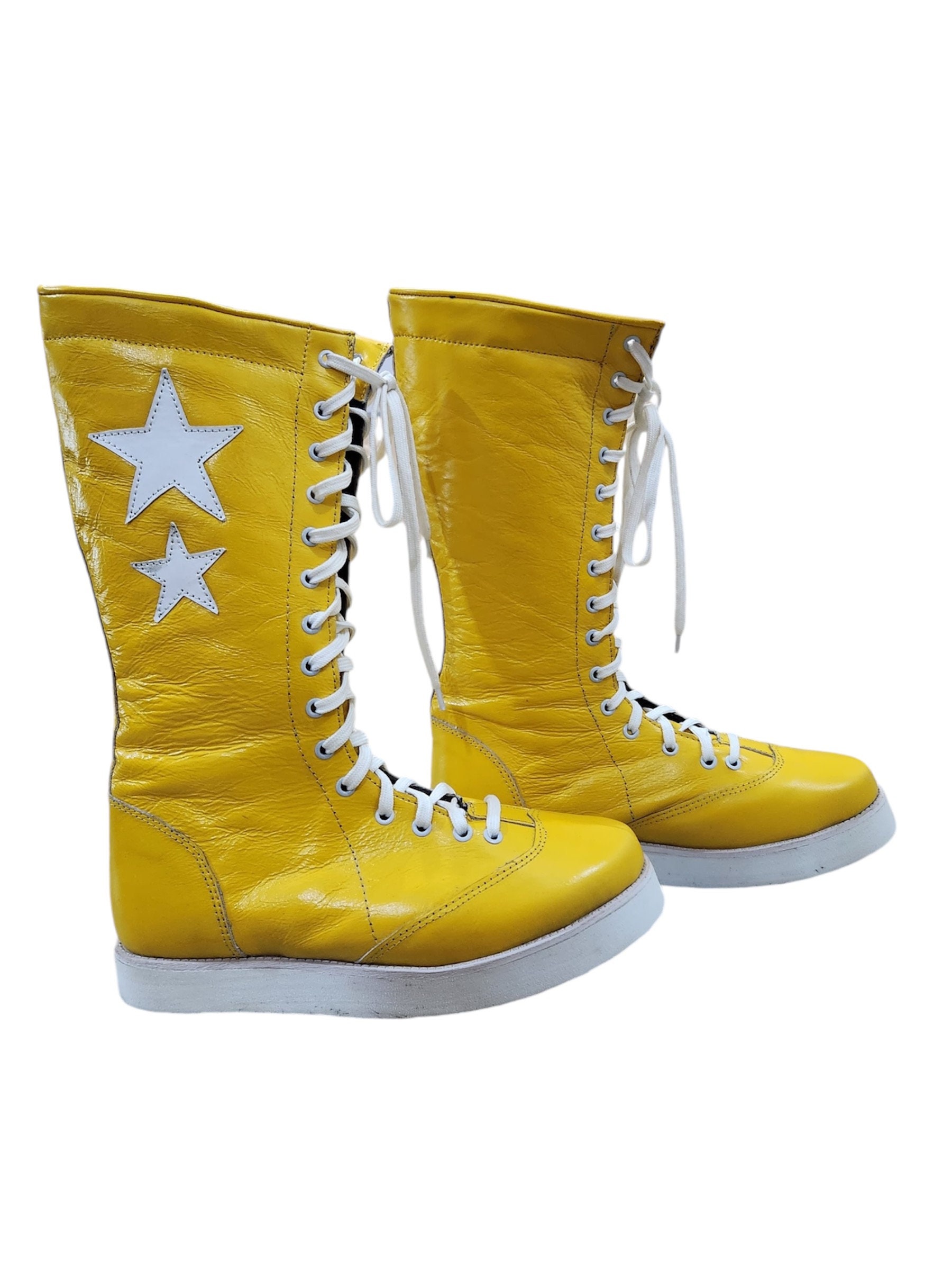 Pro Wrestling Boots, Handmade, 100% Original Leather, Yellow Color ...