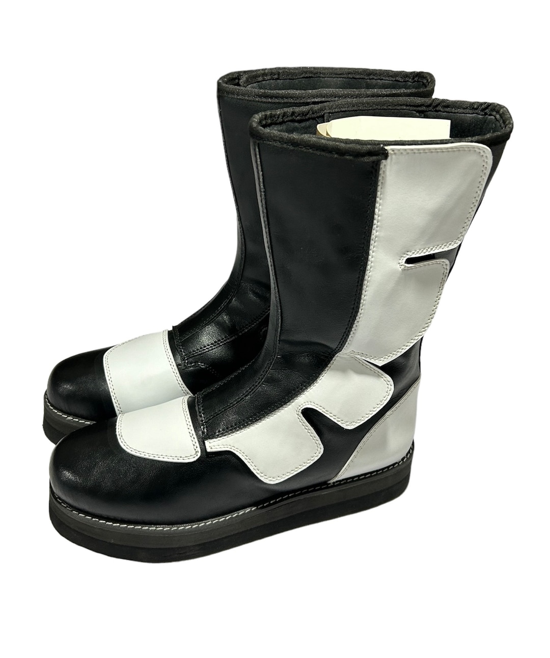 Handmade Leather Wrestling Boots: Black & White Hook and Loop - Etsy