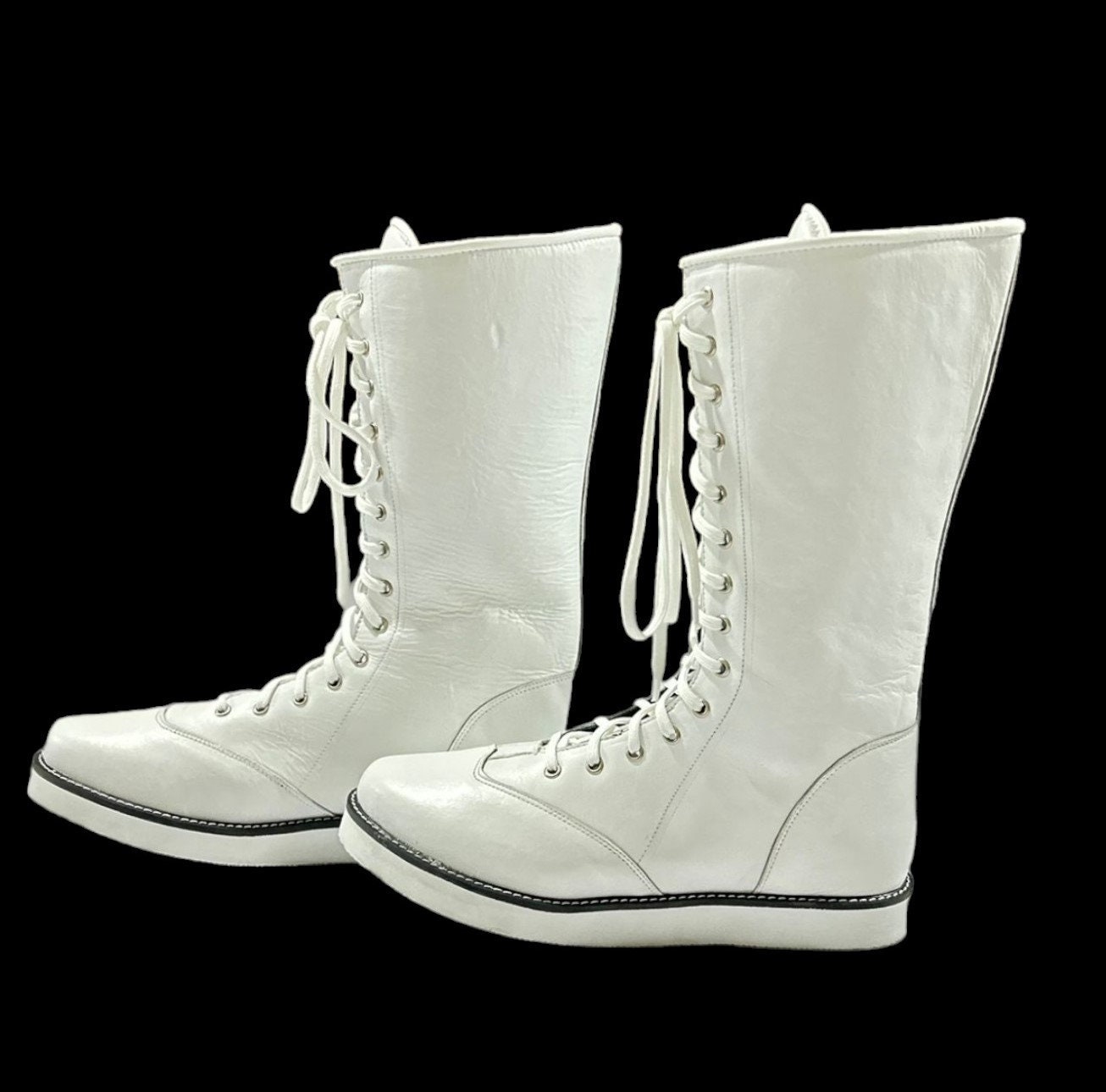 Wrestling Boots, Long White Color Shoes, 100% Genuine Leather, Handmade ...