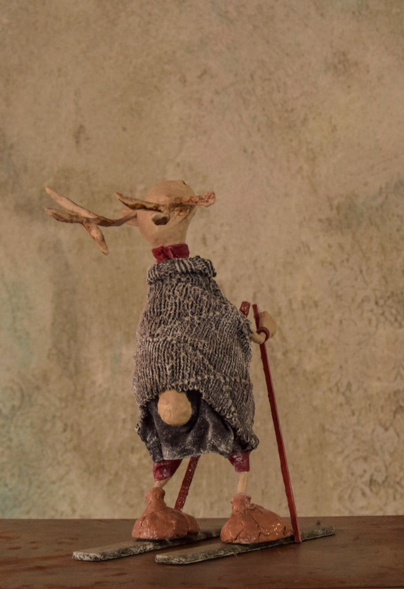 Cute Reindeer Sculpture, Unique Caribou Statue, Gift for Skier, Holiday ...