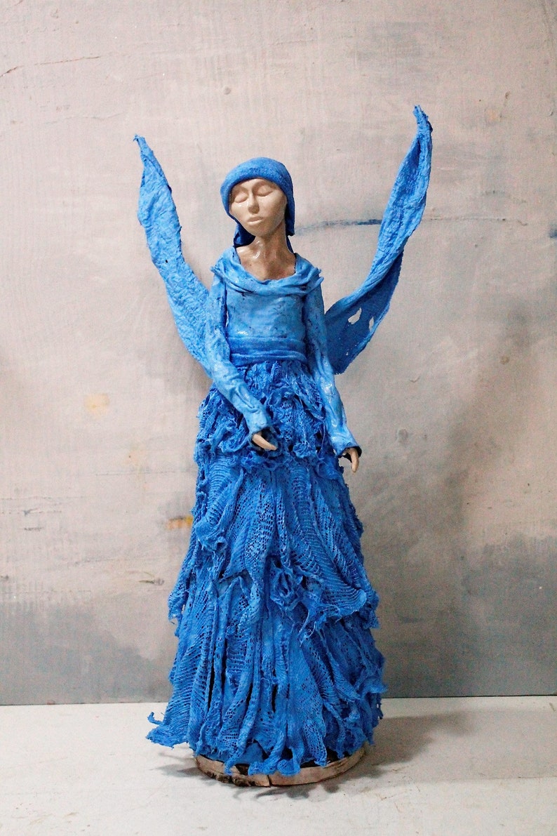 Female Blue Angel Sculpture, Mother's Day Gift, Graceful Artwork for ...