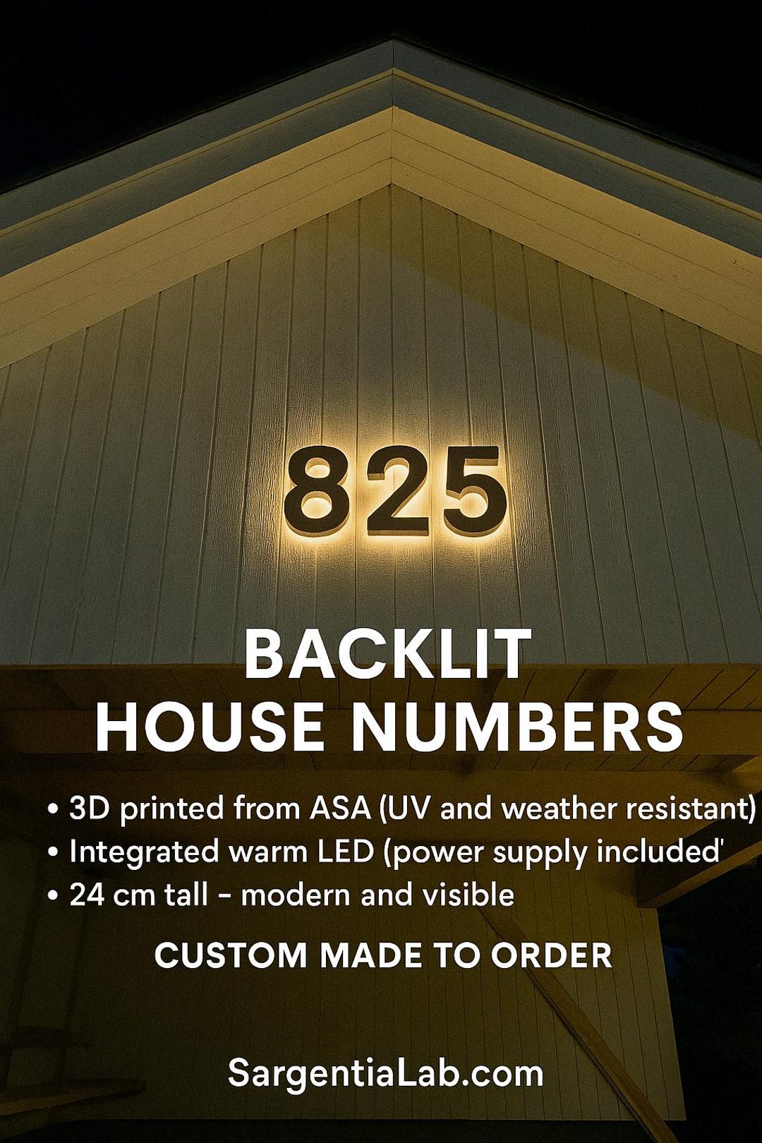 Backlit House Numbers, 3D Printed Address Sign, LED Lighted, Modern ...