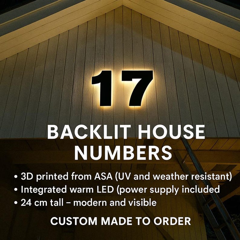 Backlit House Numbers, 3D Printed Address Sign, LED Lighted, Modern ...