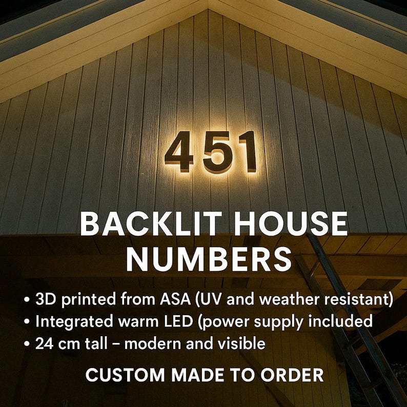 Backlit House Numbers, 3D Printed Address Sign, LED Lighted, Modern ...