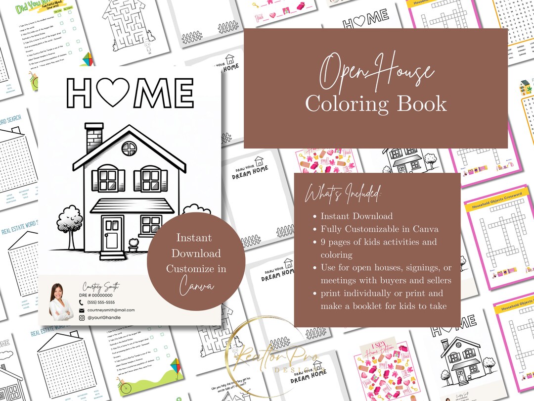 Open House Coloring Book - Customizable Open House Coloring Page - Kid ...