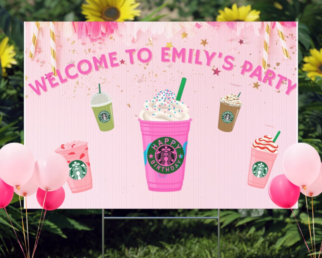 PERSONALIZED Starbucks Inspired Birthday Party Theme Welcome Lawn Sign ...