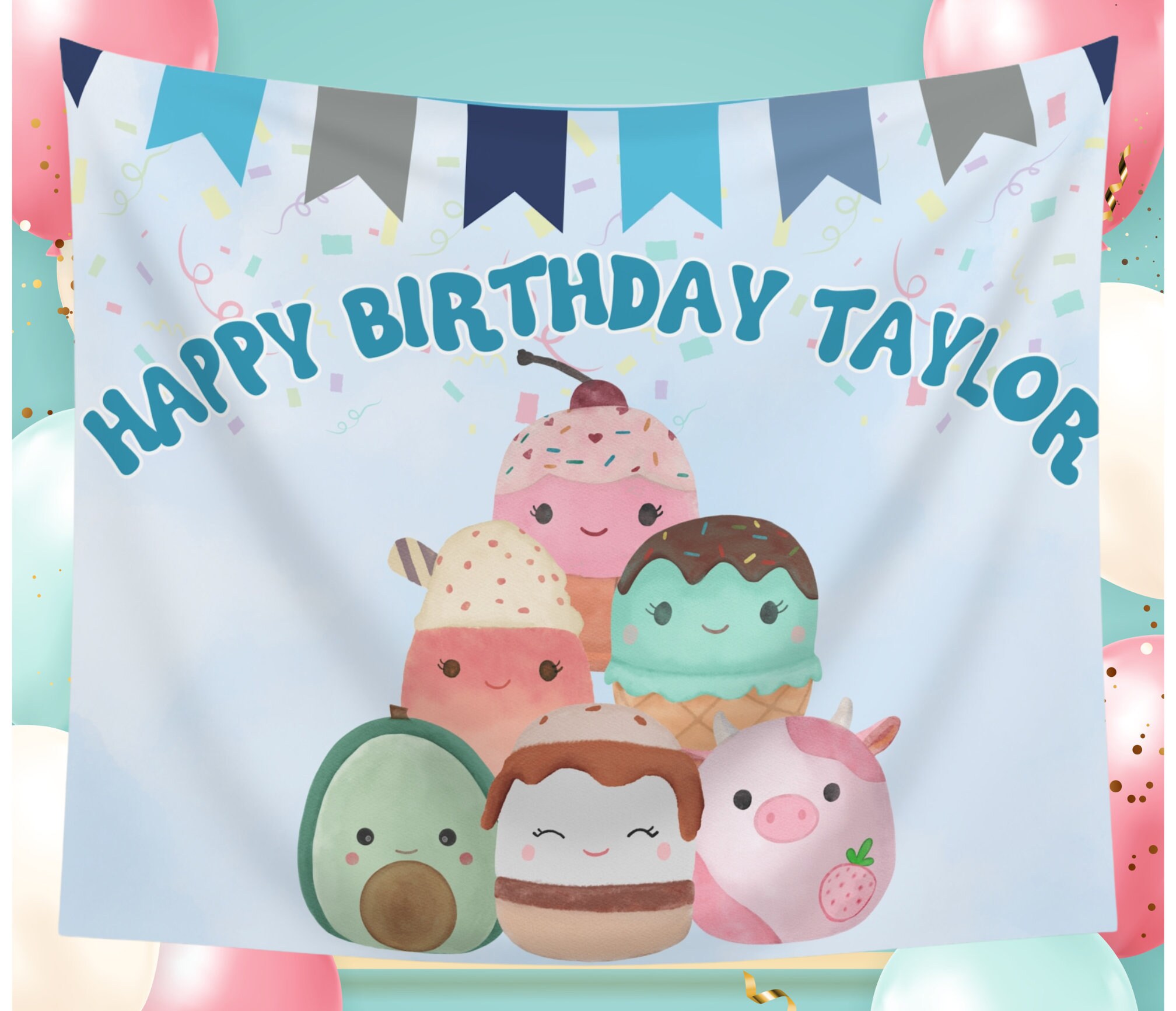 Personalized Squishmallow Inspired Theme Party Backdrop Background ...