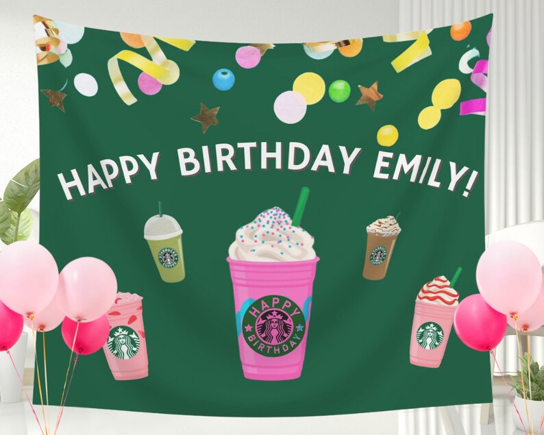 PERSONALIZED Starbucks Inspired Birthday Party Theme Backdrop Sign ...