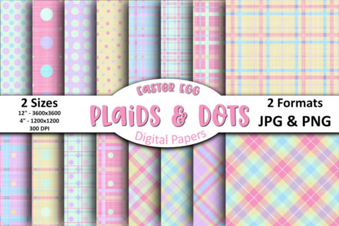 Easter Egg Plaid & Dots Digital Papers Png Spring Seamless Backgrounds ...