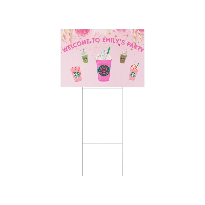 Personalized Starbucks Inspired Birthday Party Theme Welcome Lawn Sign