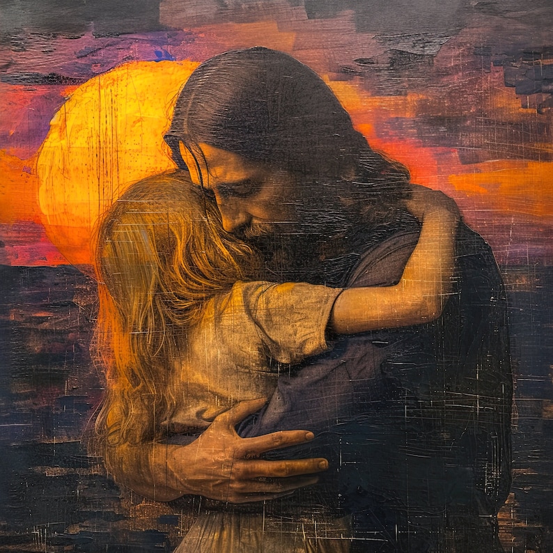 Sunset Hug PRINTABLE Jesus Painting | Inspirational Christian Wall ...