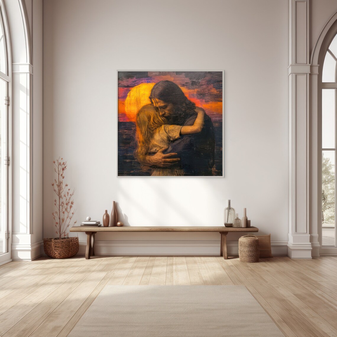 Sunset Hug PRINTABLE Jesus Painting | Inspirational Christian Wall ...