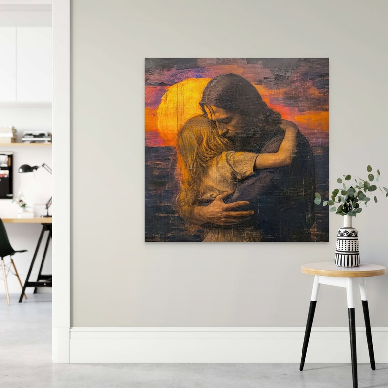 Sunset Hug PRINTABLE Jesus Painting | Inspirational Christian Wall ...