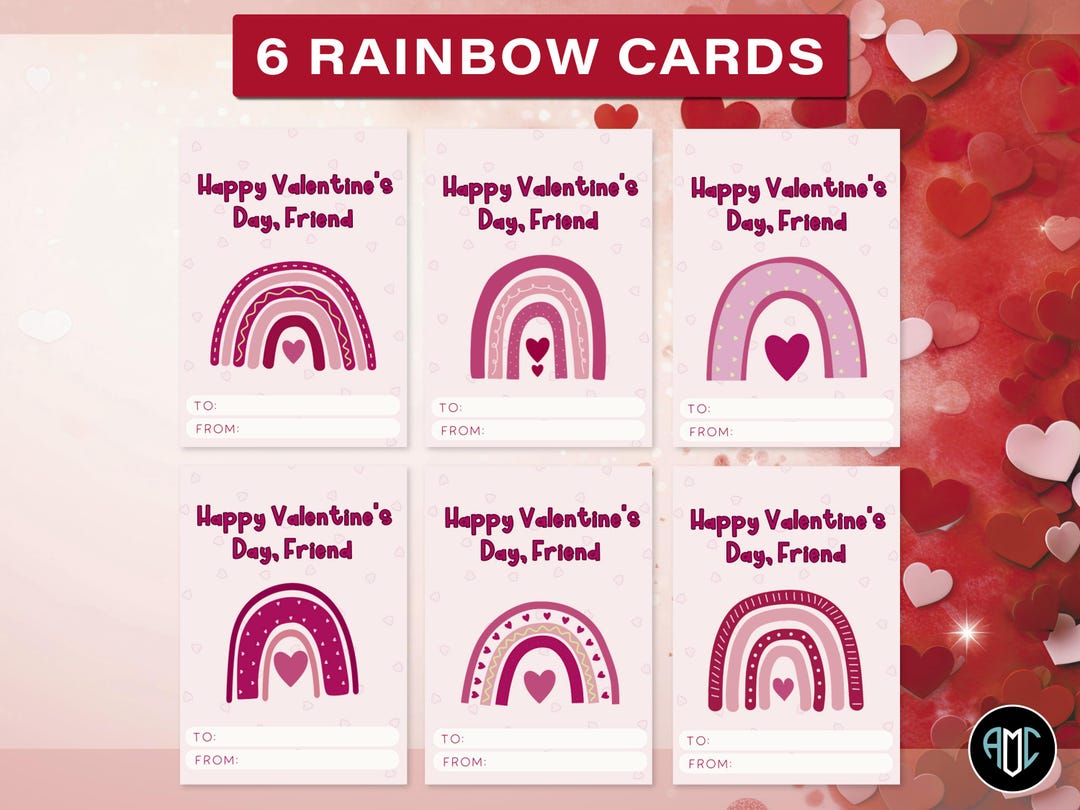 Cute Rainbow Valentine Cards Printable Cards, Valentine Cards, Rainbow ...