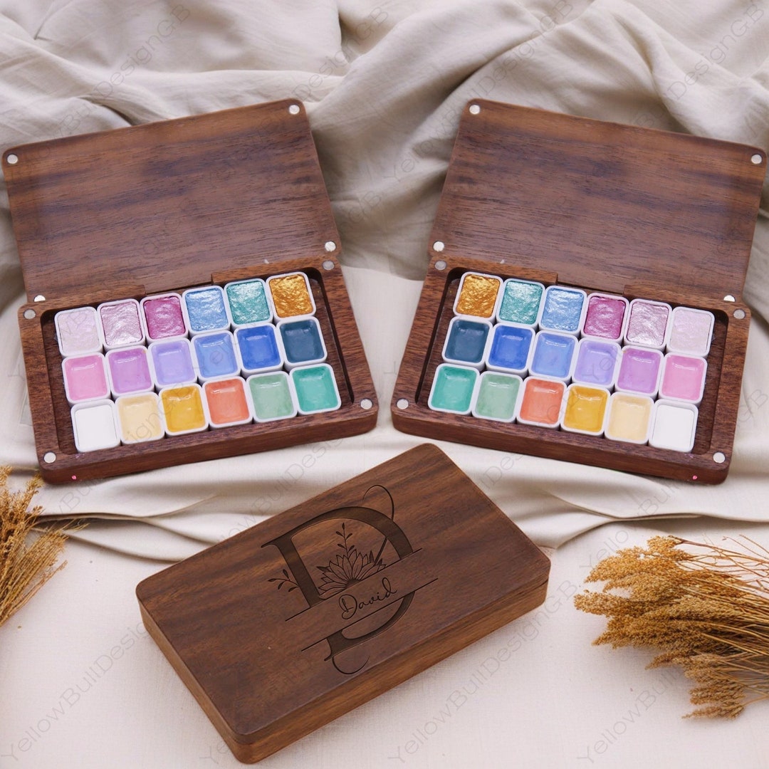 Personalized Solid Wood Watercolor Paint Box, Portable Watercolor Paint ...